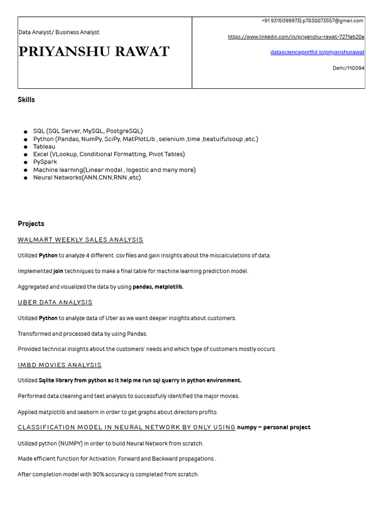 Priyanshu Rawat Resume - Docx 20240526 125947 0000 | PDF | Data Analysis | Data