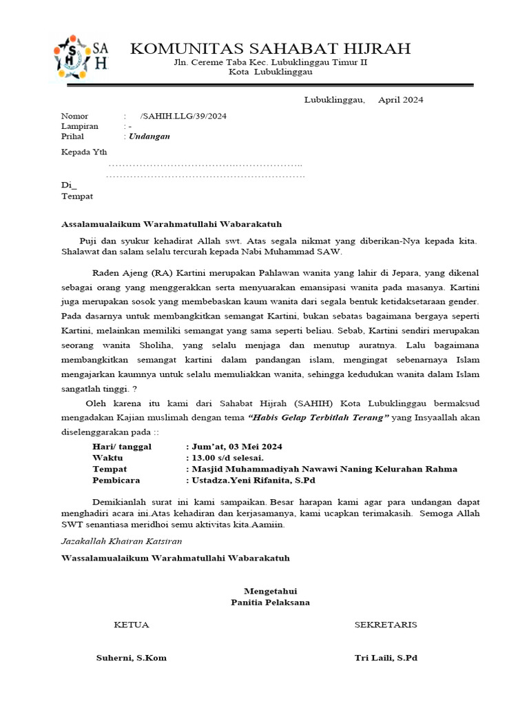 Surat Undangan Sahih Muhammadiyah | PDF