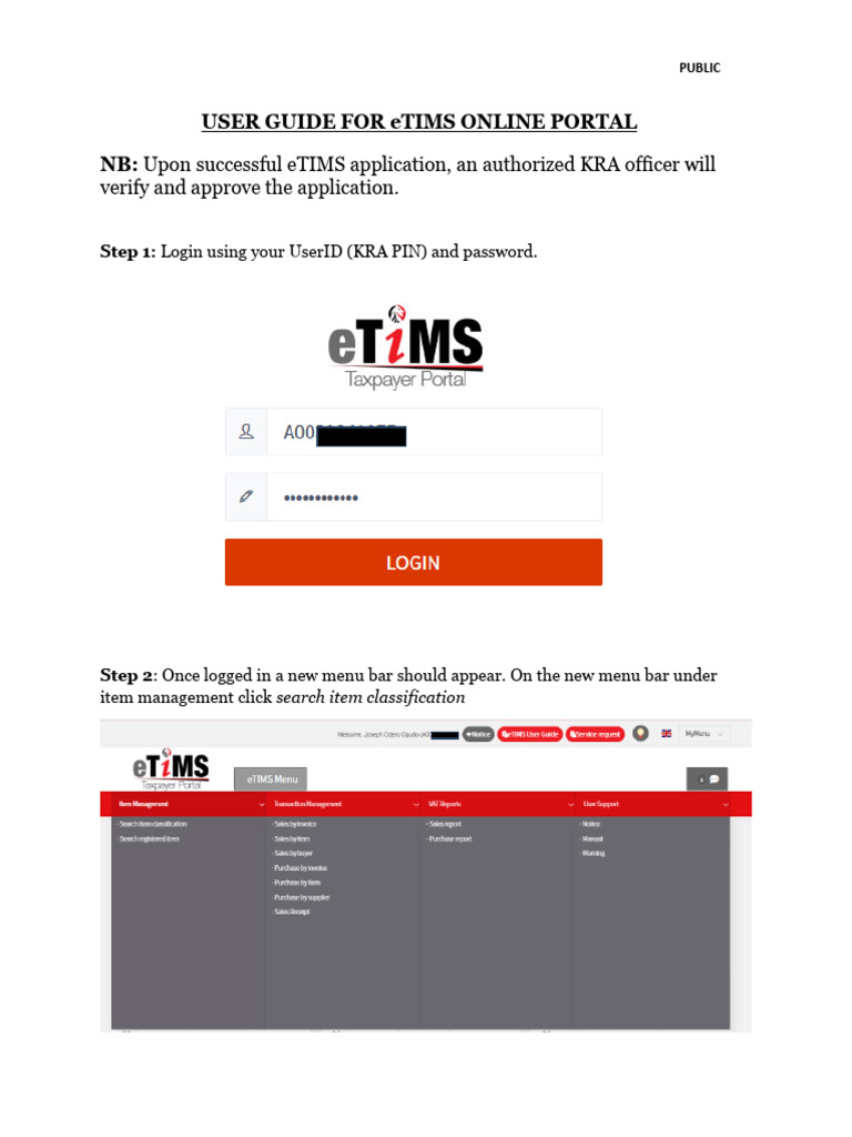 eTIMS Onlineportal User Guide 2024 | PDF | Receipt | Invoice