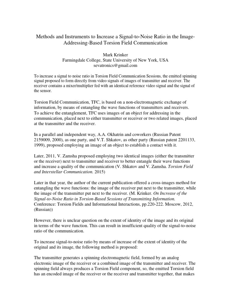 Methods and Instruments To Increase A Signal-to-Noise Ratio in The ...