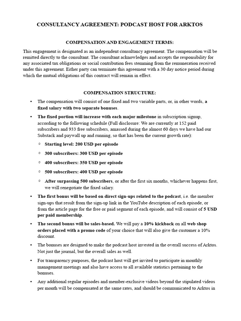 Contract Between Arktos and Joel For Interregnum Podcast | PDF ...