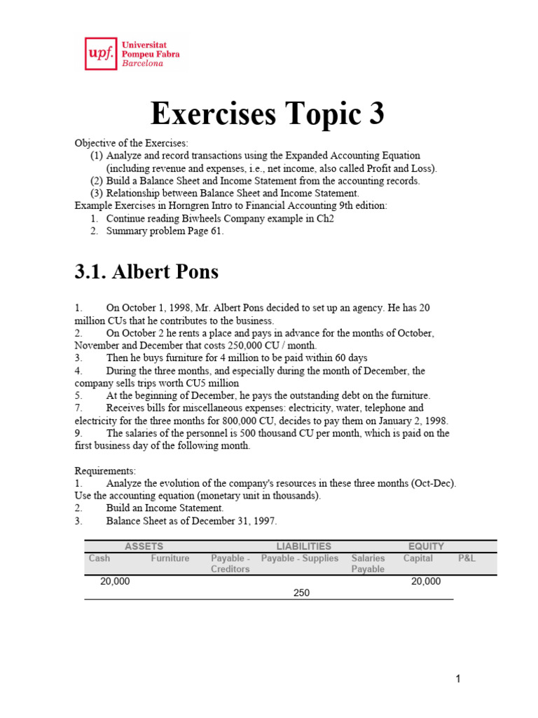 Example Exercises Topic 3 Expanded Accounting Equation | Download Free PDF | Balance Sheet | Expense