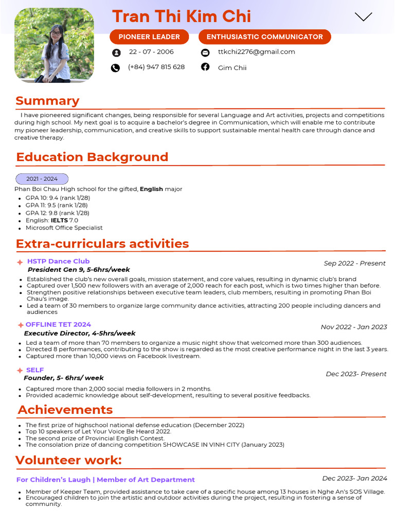 Student CV - Tran Thi Kim Chi | PDF