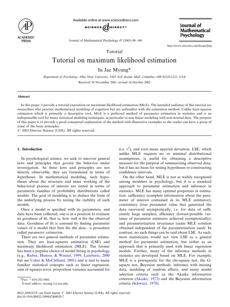 Tutorial On Maximum Likelihood Estimation | PDF | Estimation Theory | Probability Density Function