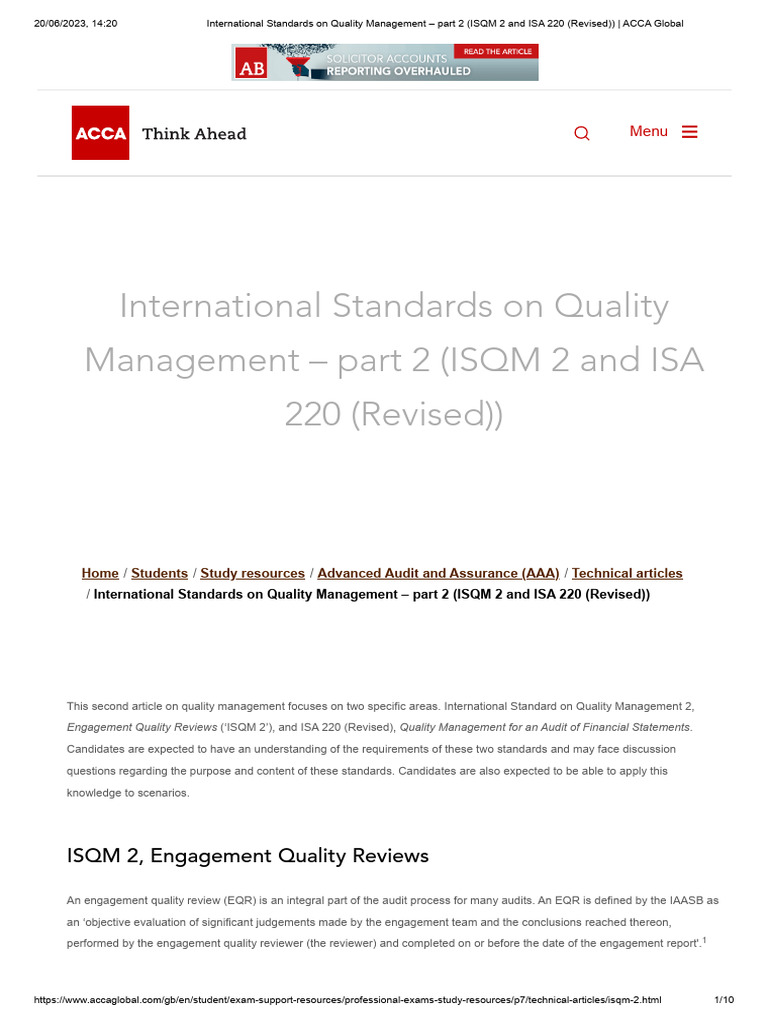 International Standards On Quality Management - Part 2 (ISQM 2 and ISA ...