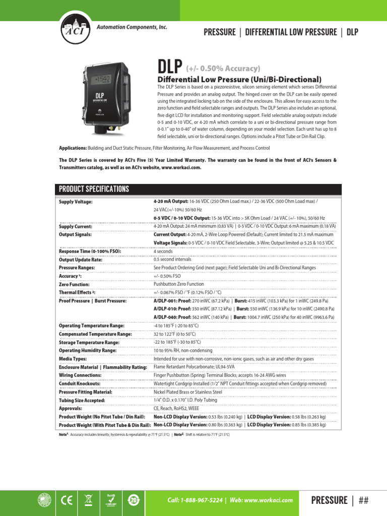 Pressure - Differential Low Pressure - DLP | PDF | Sensor | Manufactured Goods