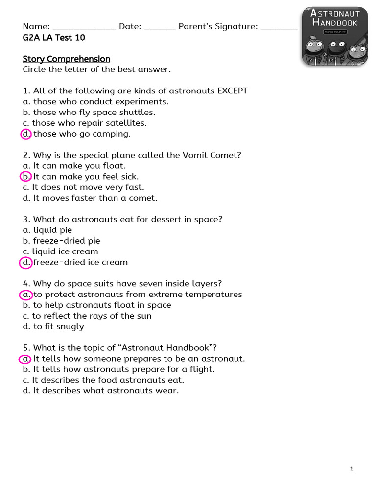 LA Test 10 - Answerkey | PDF | Astronauts | Outer Space