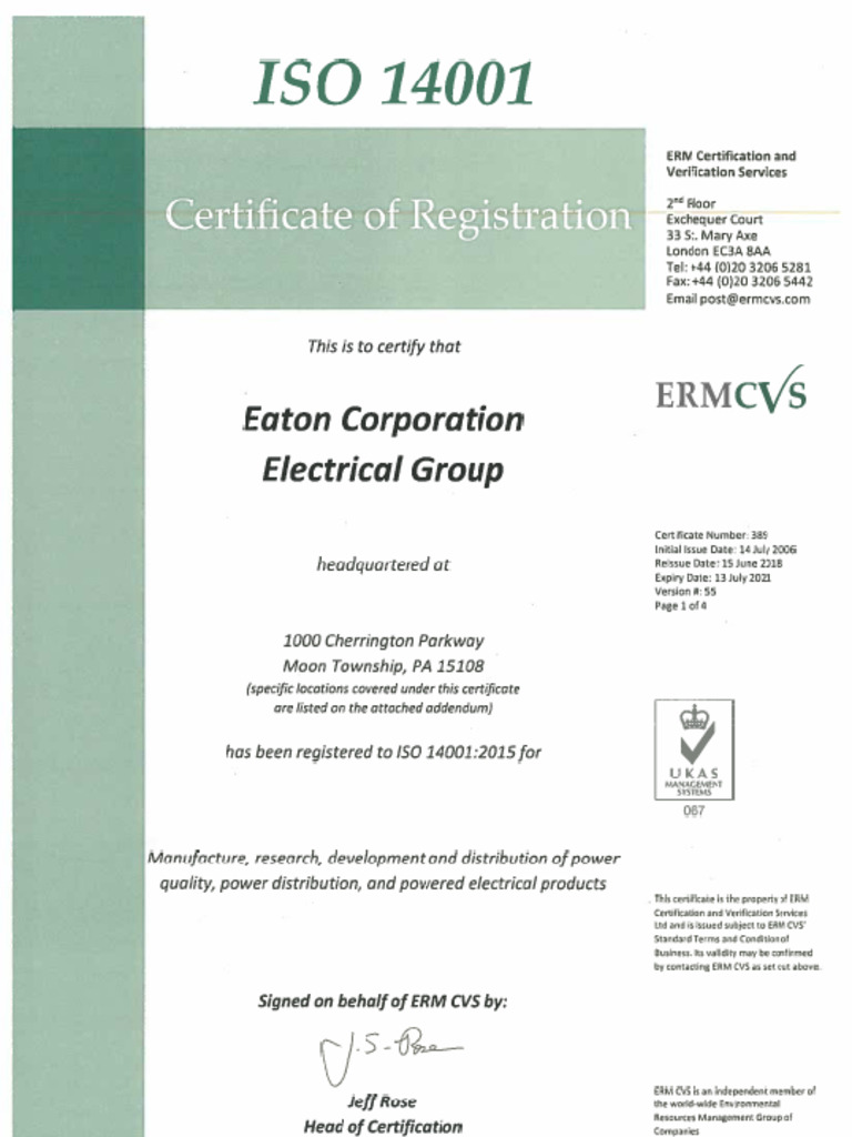 14 Electrical Sector Group Certificate - ISO 14001 Jun 18 v55 Plus ...