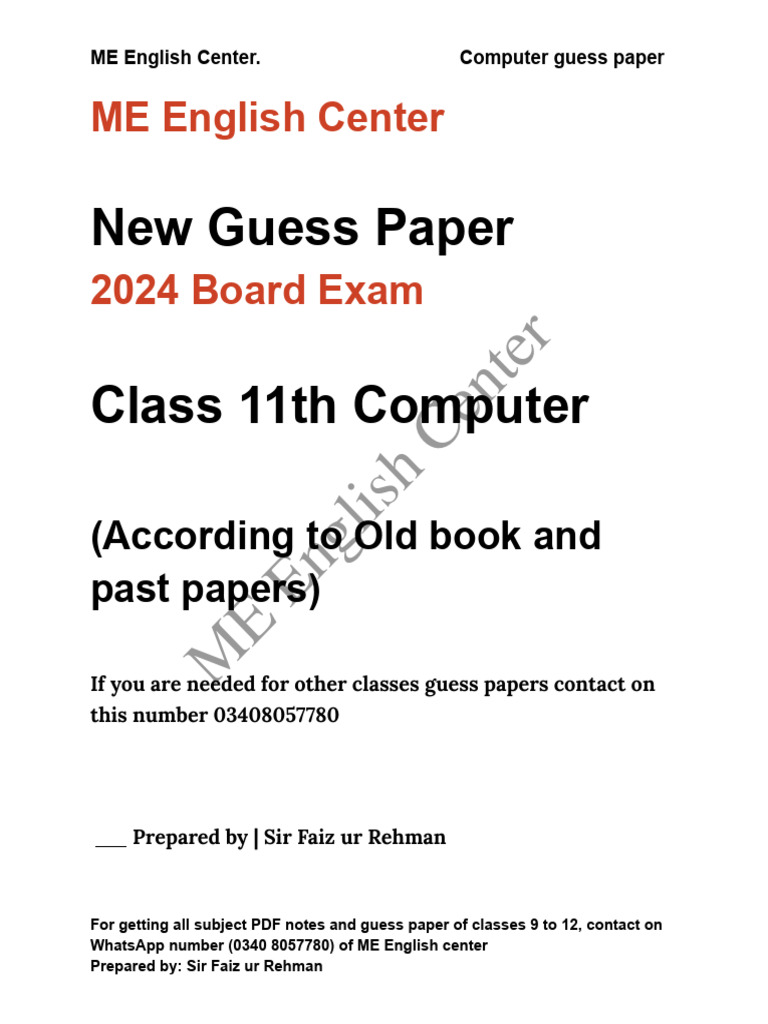 Class 11 Computer Guess Paper 2025 | PDF | Computer Network | World ...