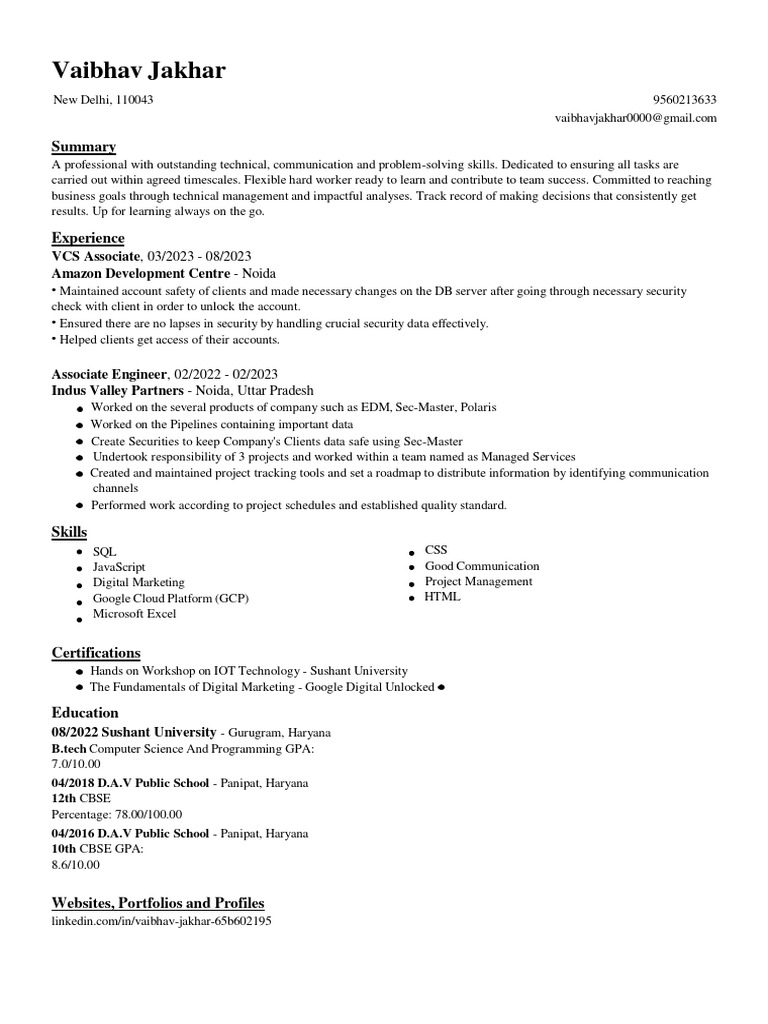 Vaibhav Jakhar CV | PDF | Cloud Computing | Software