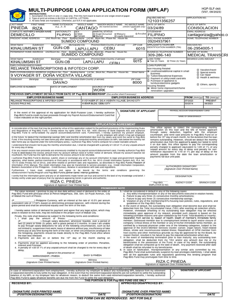 SLF065 MultiPurposeLoanApplicationForm V07 WITH DETAILS | PDF | Loans | Interest