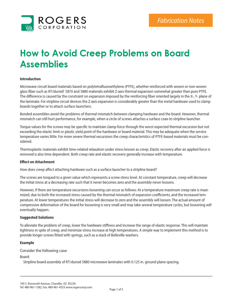 How To Avoid Creep On Board Assemblies | PDF | Creep (Deformation ...