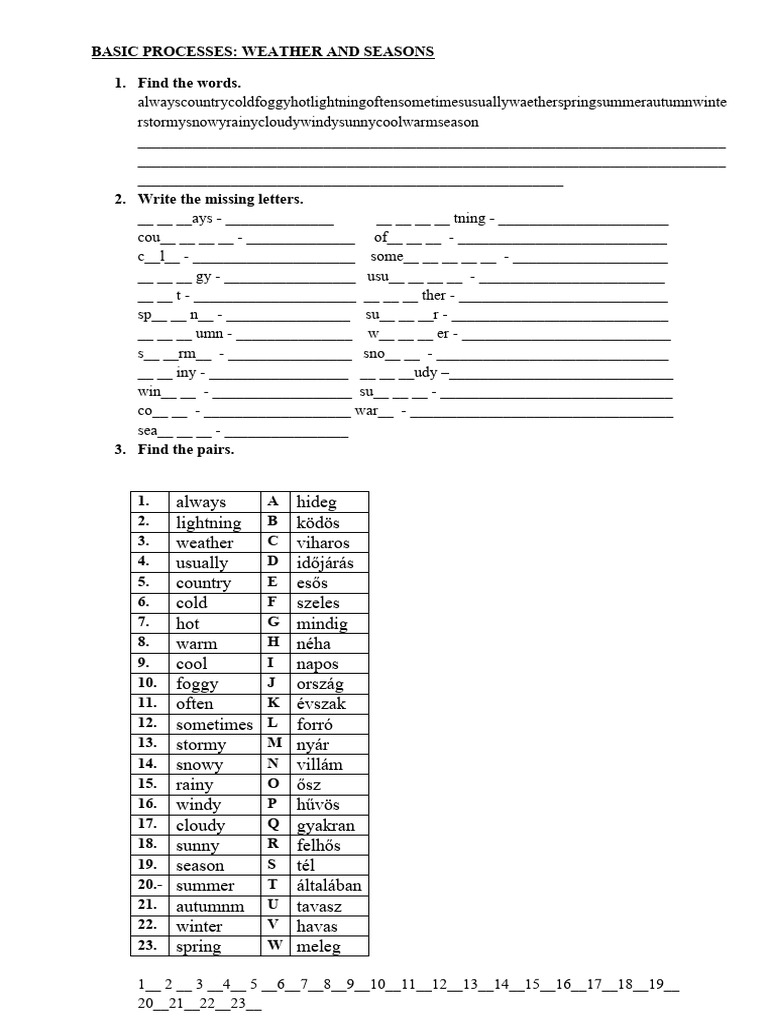 Weather and Seasons Worksheet | PDF | Earth Sciences | Earth Phenomena