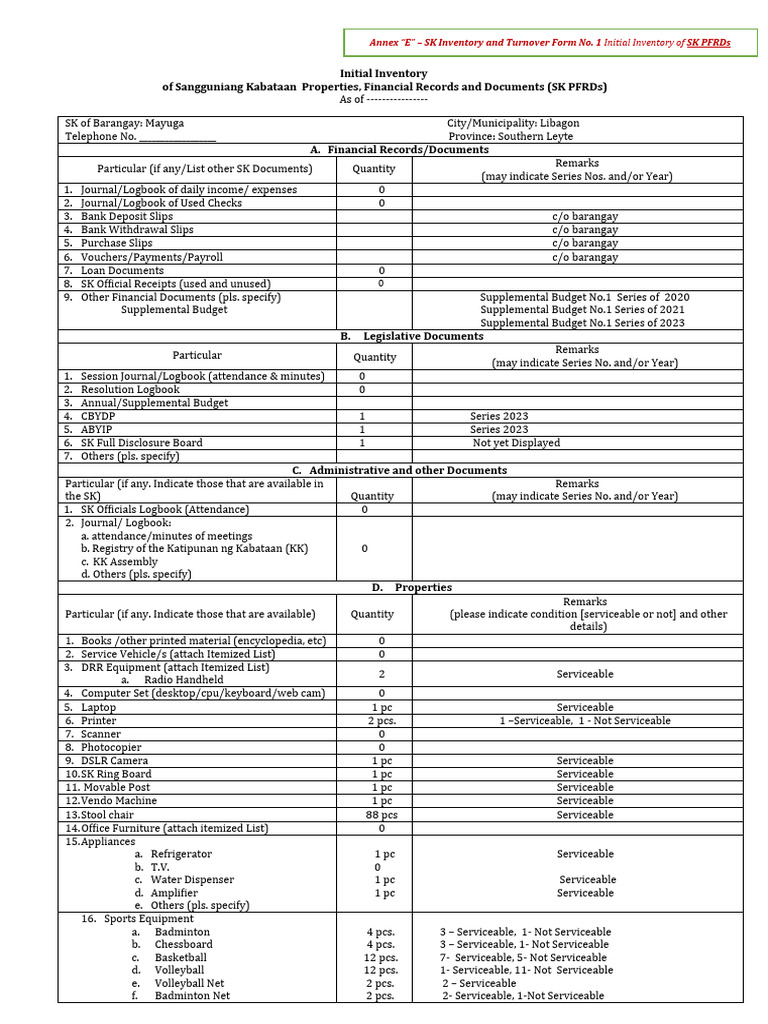 Annex-E - Initial SK Inventory | PDF | Personal Computers | Computing