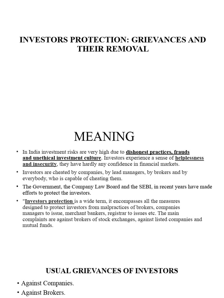 Investors Protection 1 | PDF | Securities (Finance) | Investing
