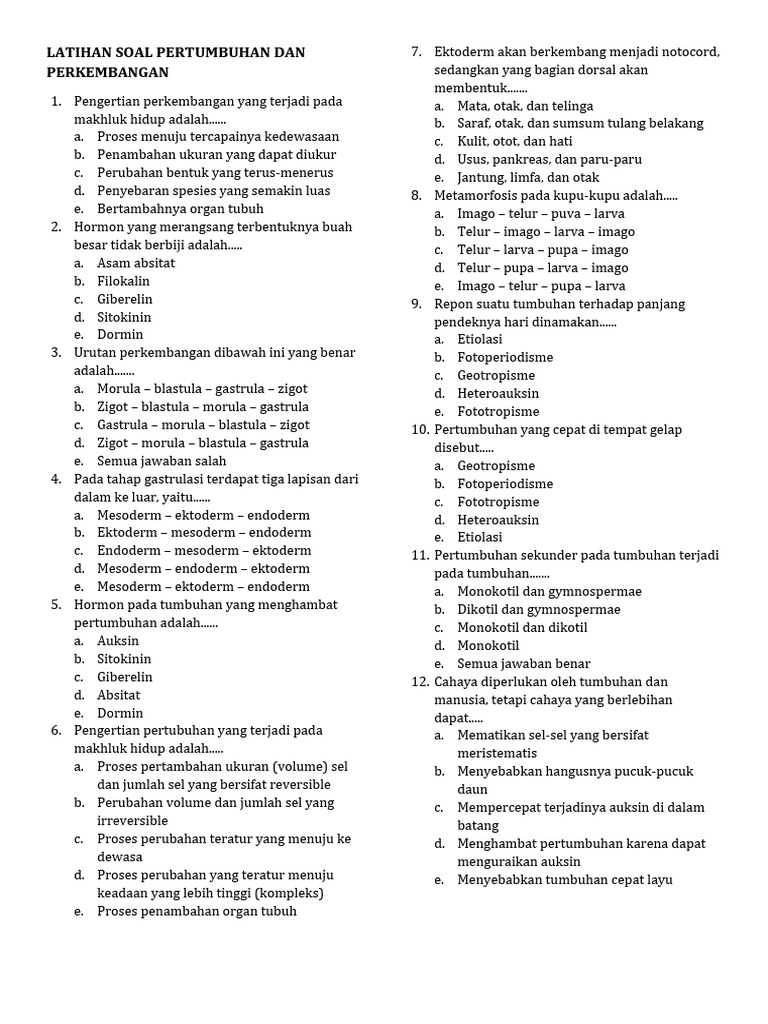Latihan Soal Pertumbuhan Dan Perkembangan | PDF | Sains & Matematika