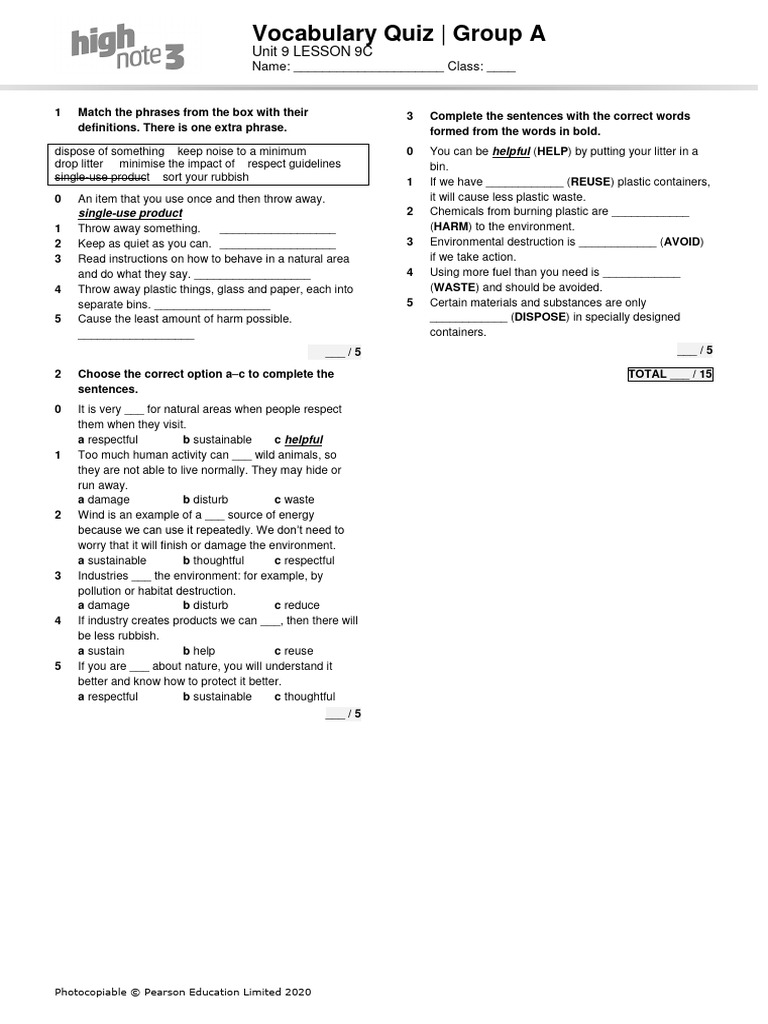 Vocabulary Quiz: Environmental Awareness | PDF | Waste | Sustainability