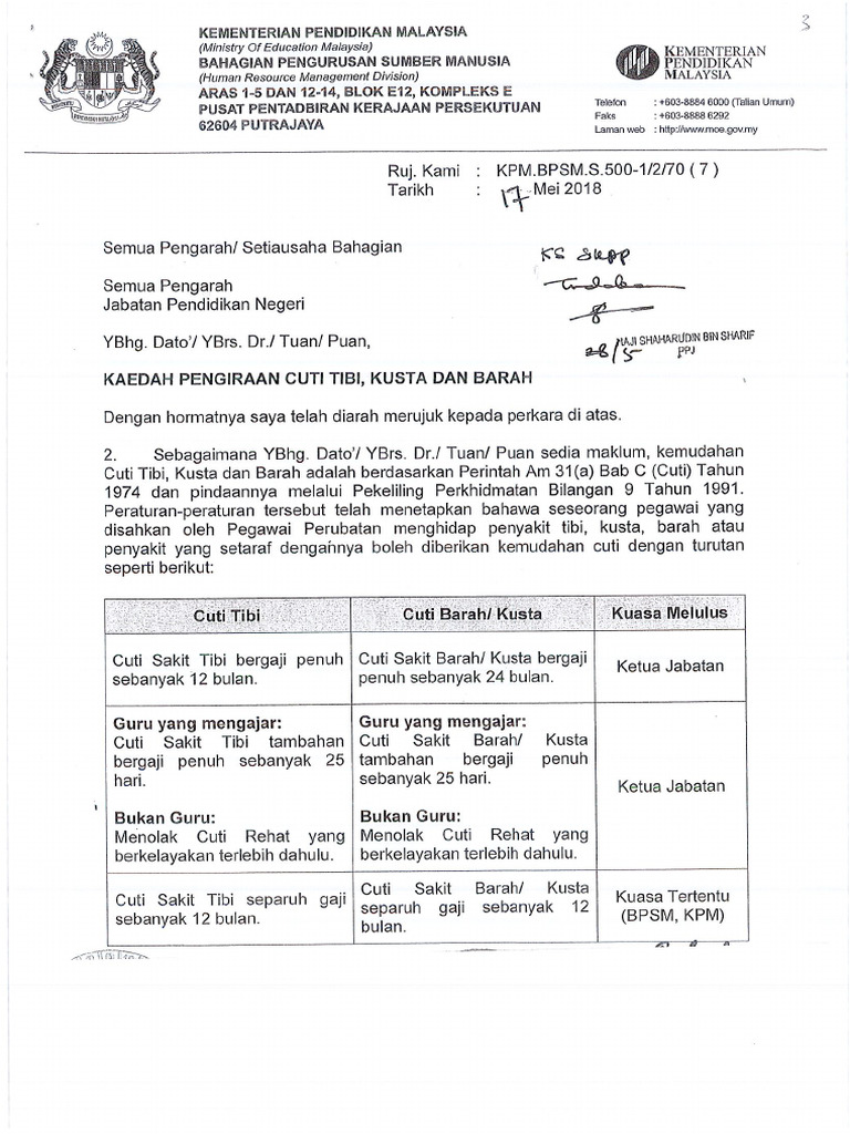 Kaedah Pengiraan Cuti Tibi, Barah Dan Kusta | PDF