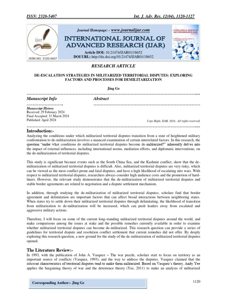De-Escalation Strategies in Militarized Territorial Disputes: Exploring ... De-Escalation Strategies in Militarized Territorial Disputes: Exploring ...
