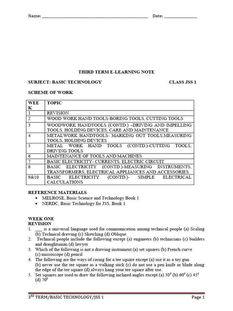 3RD Term J1 Basic Technology | PDF | Capacitor | Inductance