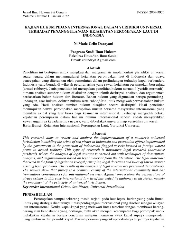 Yurisdiksi Universal dalam Perompakan Laut | PDF | Politik | Hukum