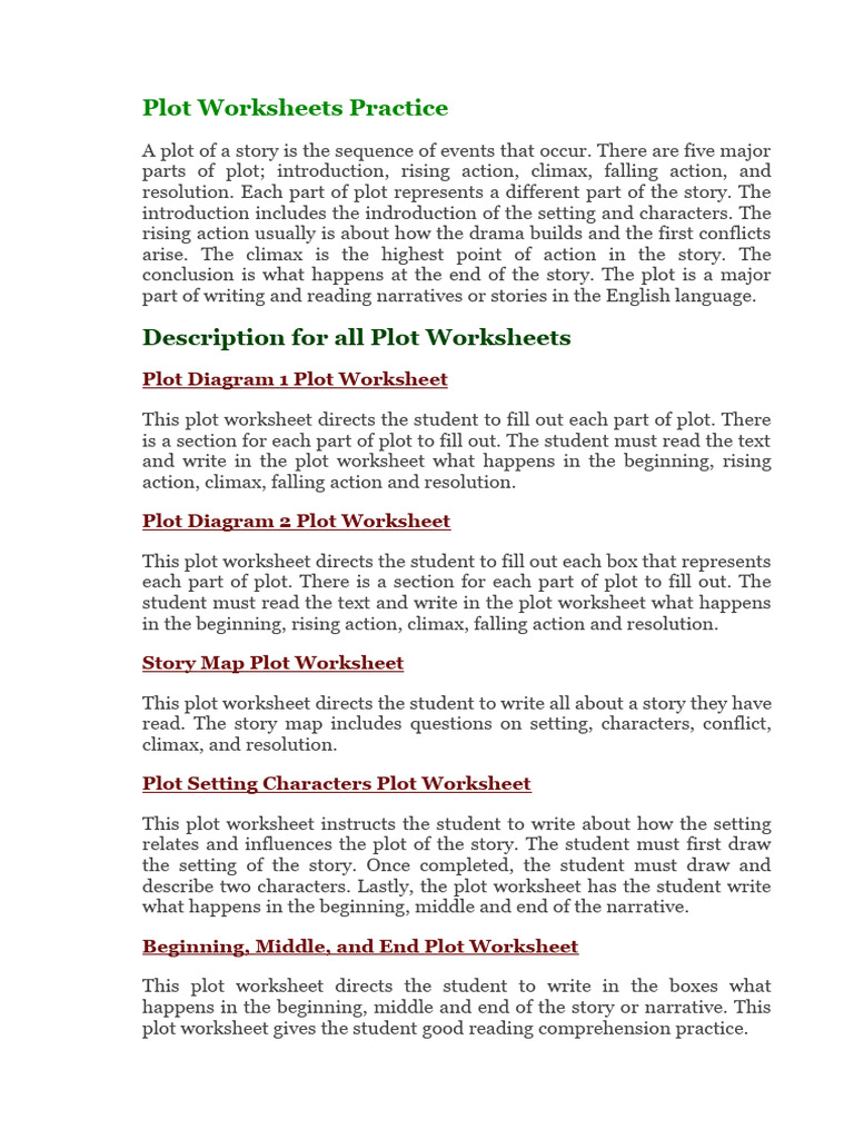 Plot Worksheets Practice | PDF | Plot (Narrative)