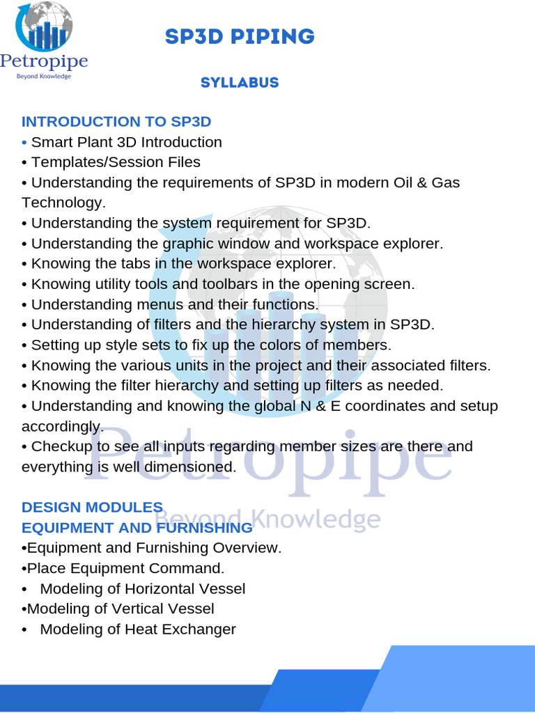 SP3D Piping Course Syllabus Overview | PDF | Computing | Software