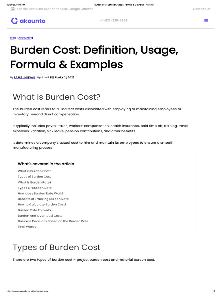 Burden Cost - Definition, Usage, Formula & Examples - Akounto | PDF ...