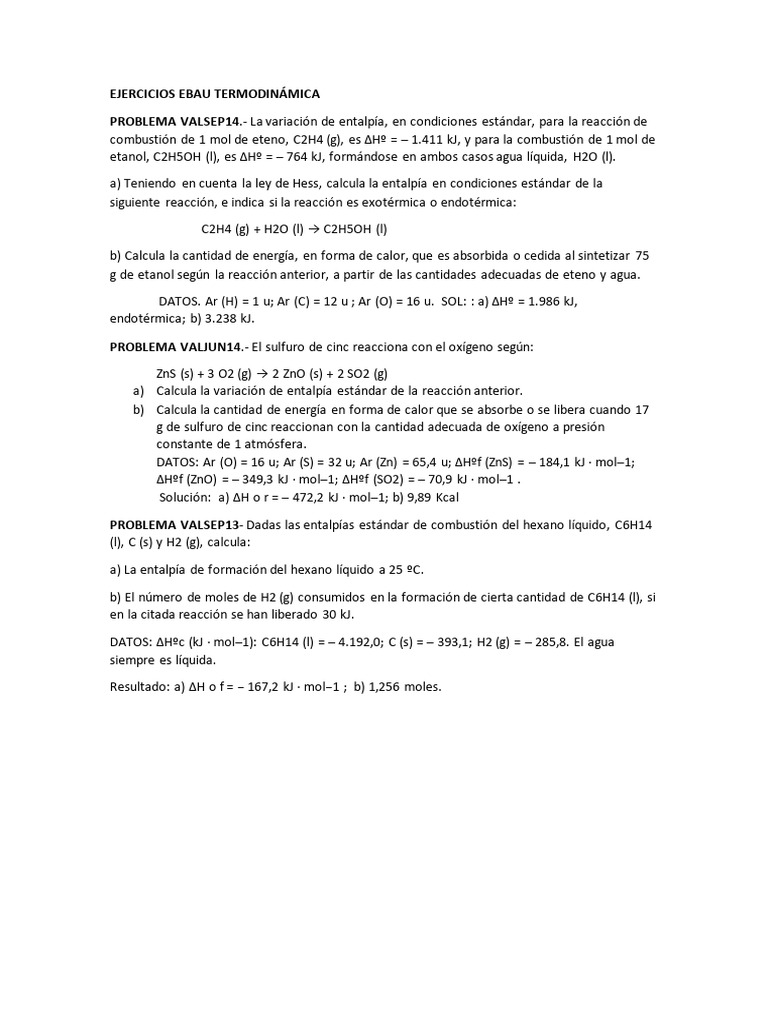 Ejercicios Termo Ebau Ii | PDF | Entalpía | Combustión