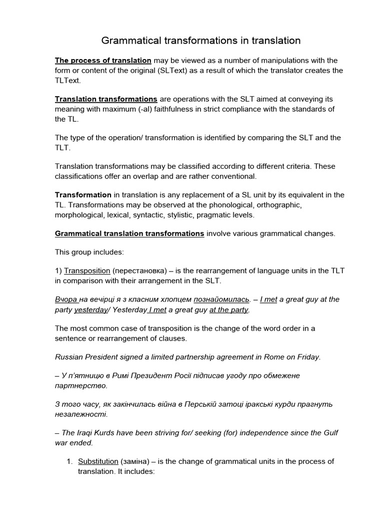 Grammatical Transformations in Translation | PDF | English Language ...