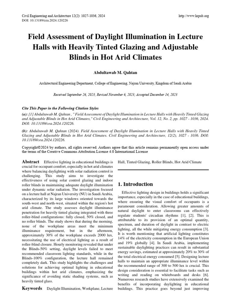 Field Assessment of Daylight Illumination in Lectu | Download Free PDF ...