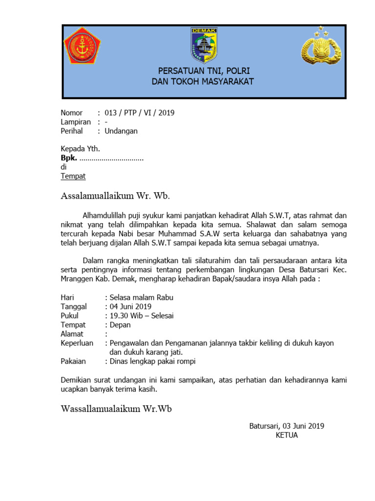 Surat Undangan Tni Polri Takbir Keliling | PDF