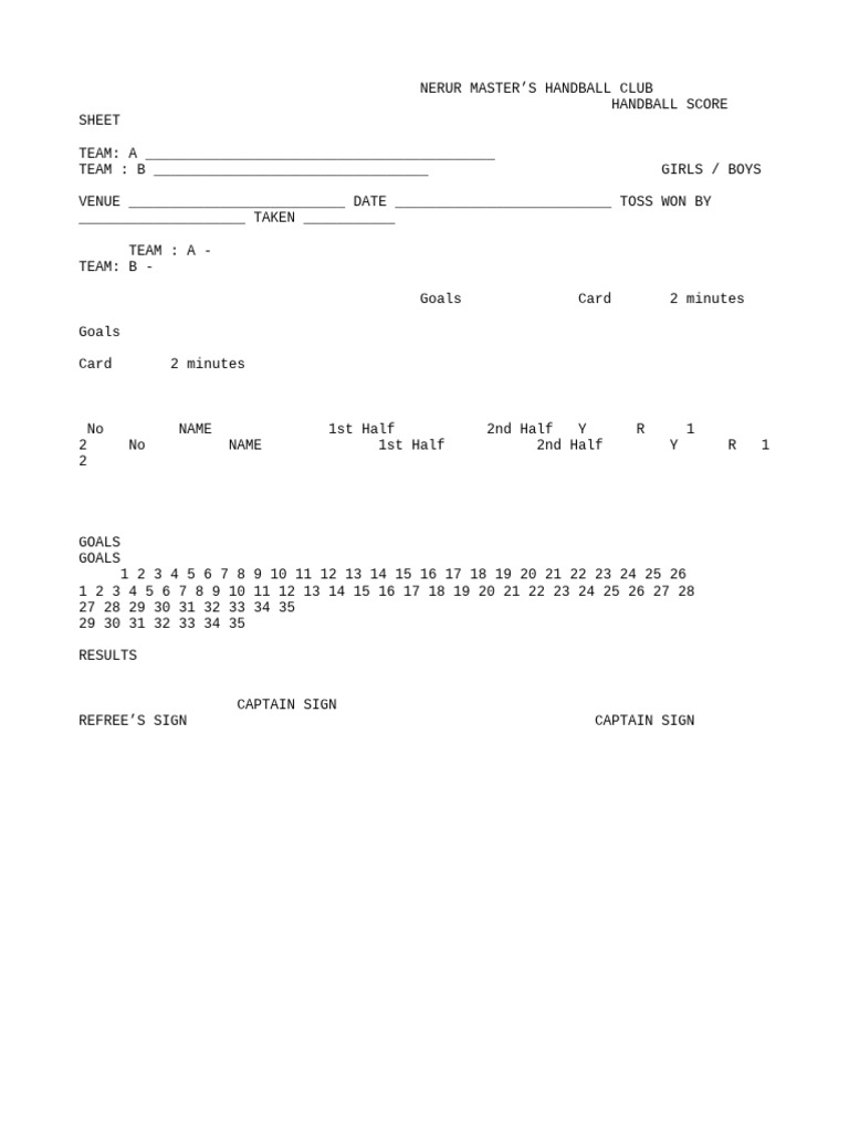 Handball SCORE SHEET 1 | PDF
