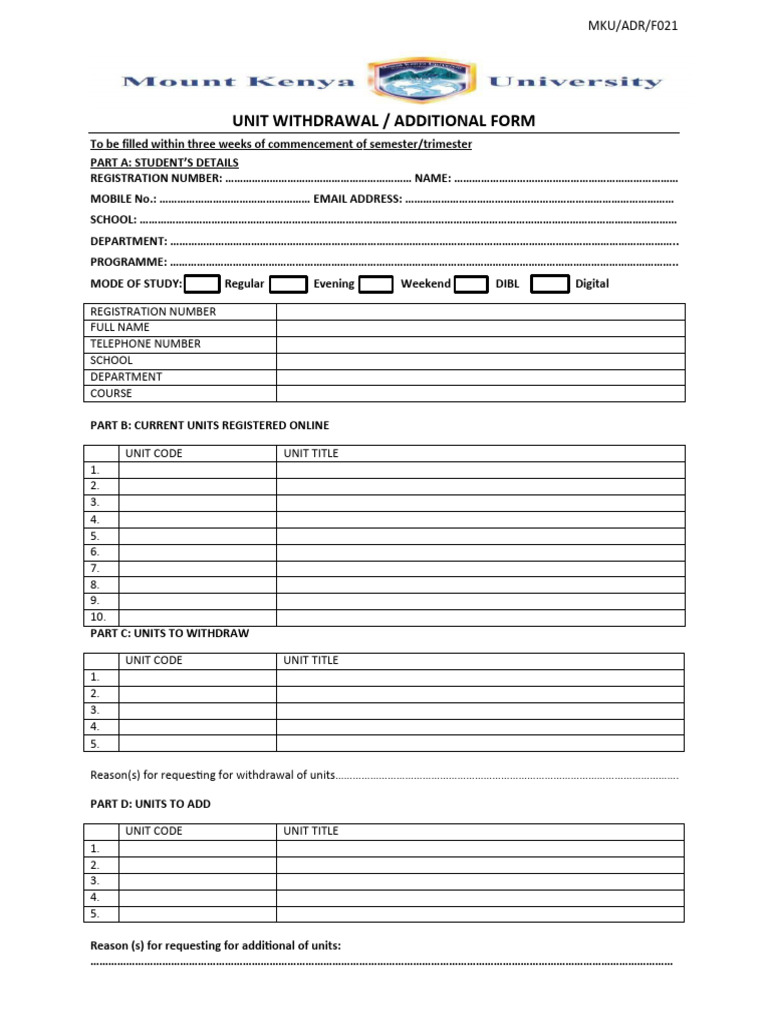 Revised Unit Additional Form - Mku-Adr-F021 | PDF | Telecommunications