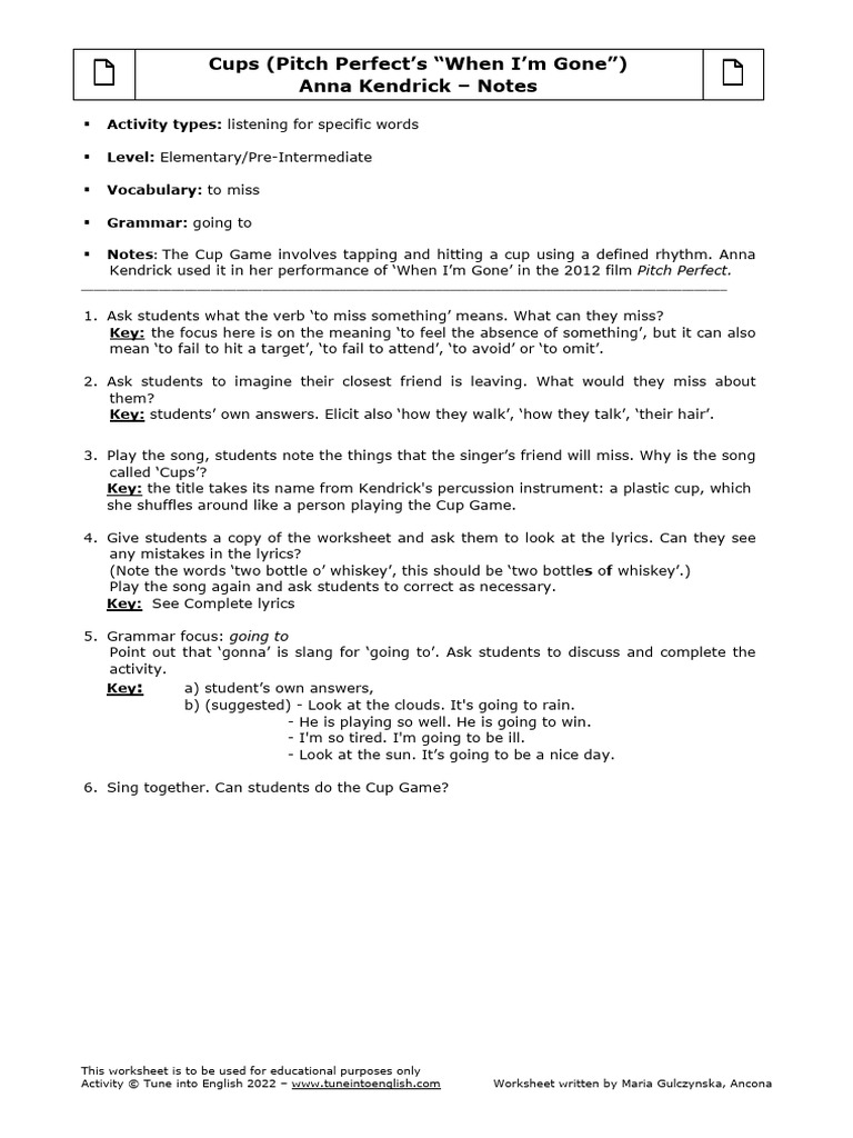 Anna Kendrick - Cups (Pitch Perfect's "When I'm Gone") | PDF