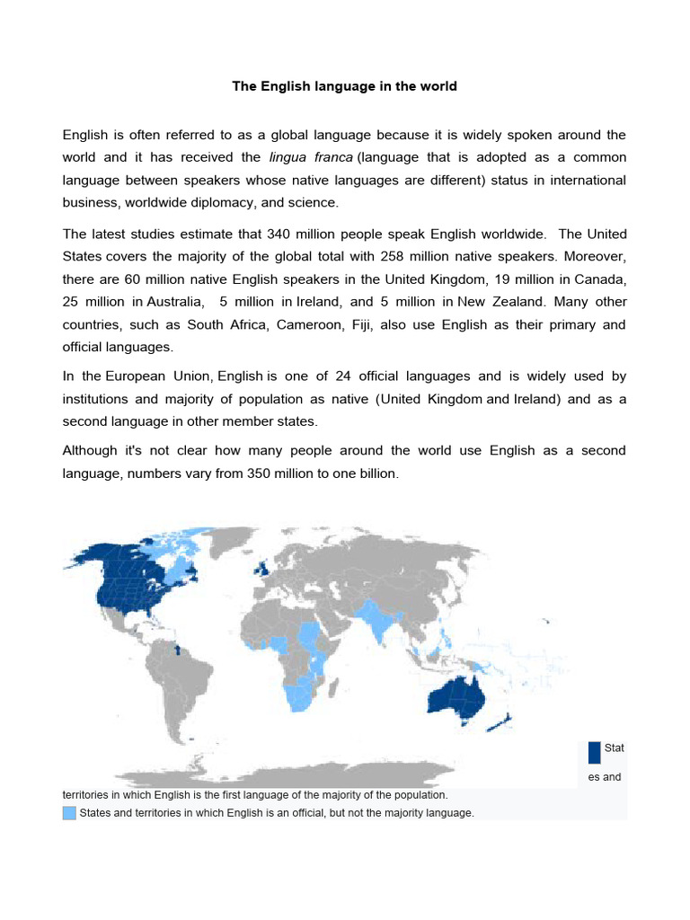 The English Language in The World | PDF | English Language | Languages ...