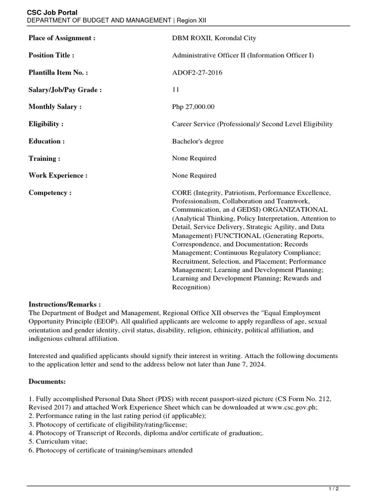 Administrative Officer II Job Opening | PDF | Business