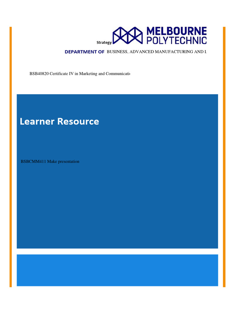 BSBCMM411 Learner Resource v1.0 | PDF | Public Speaking | Rhetoric