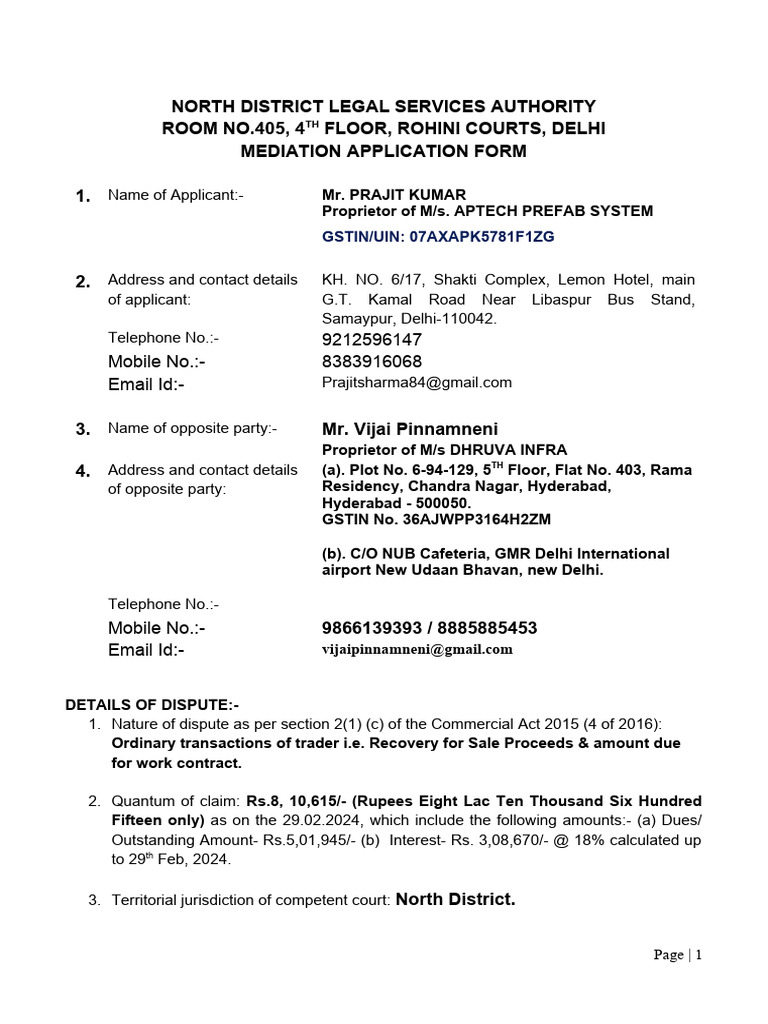 Mediation Applicatoin_Aptech Prefab System | PDF | Payments | Interest