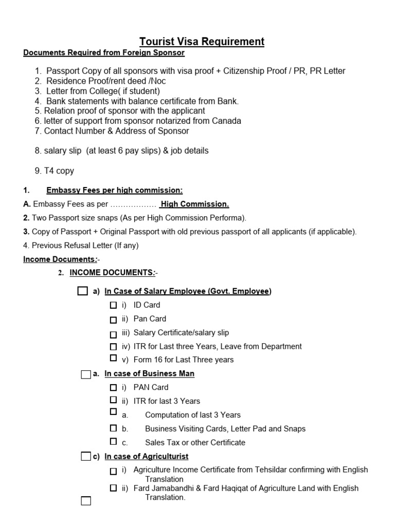 Canada CHECKLIST FOR TOURIST VISA | PDF | Passport