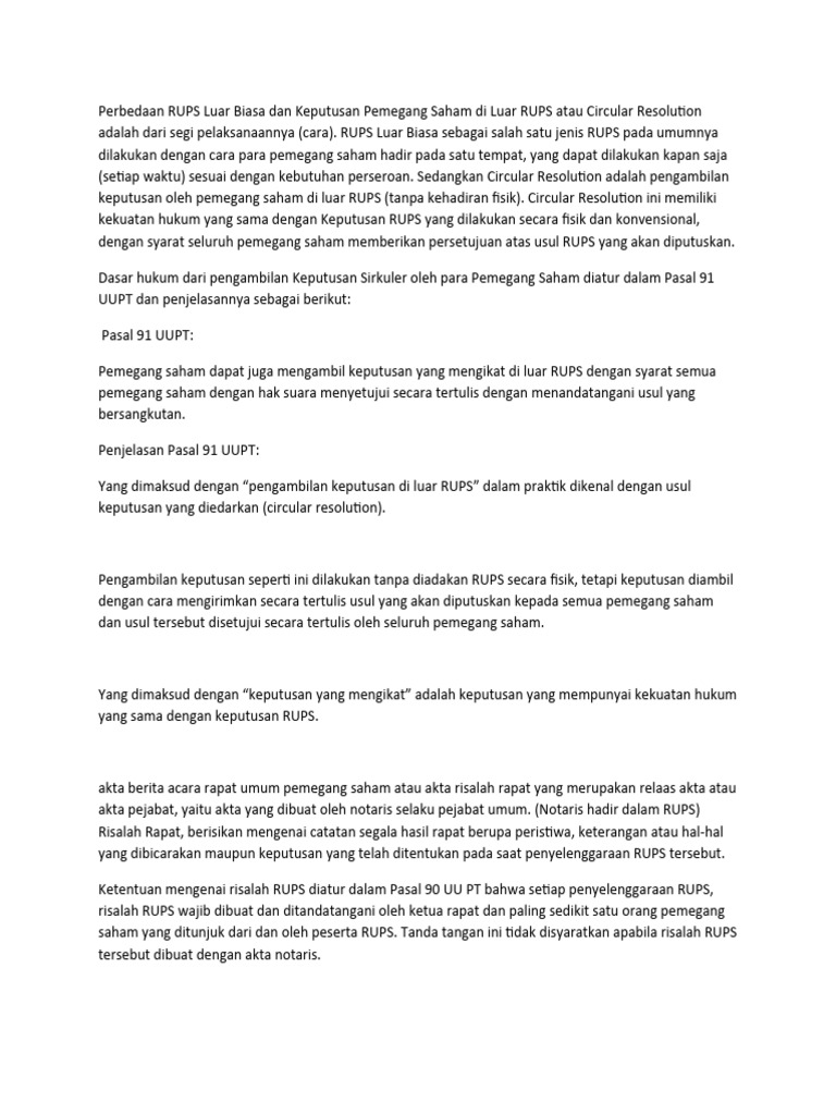 Perbedaan RUPS, Sirkuler Dan PKR-WPS Office | PDF