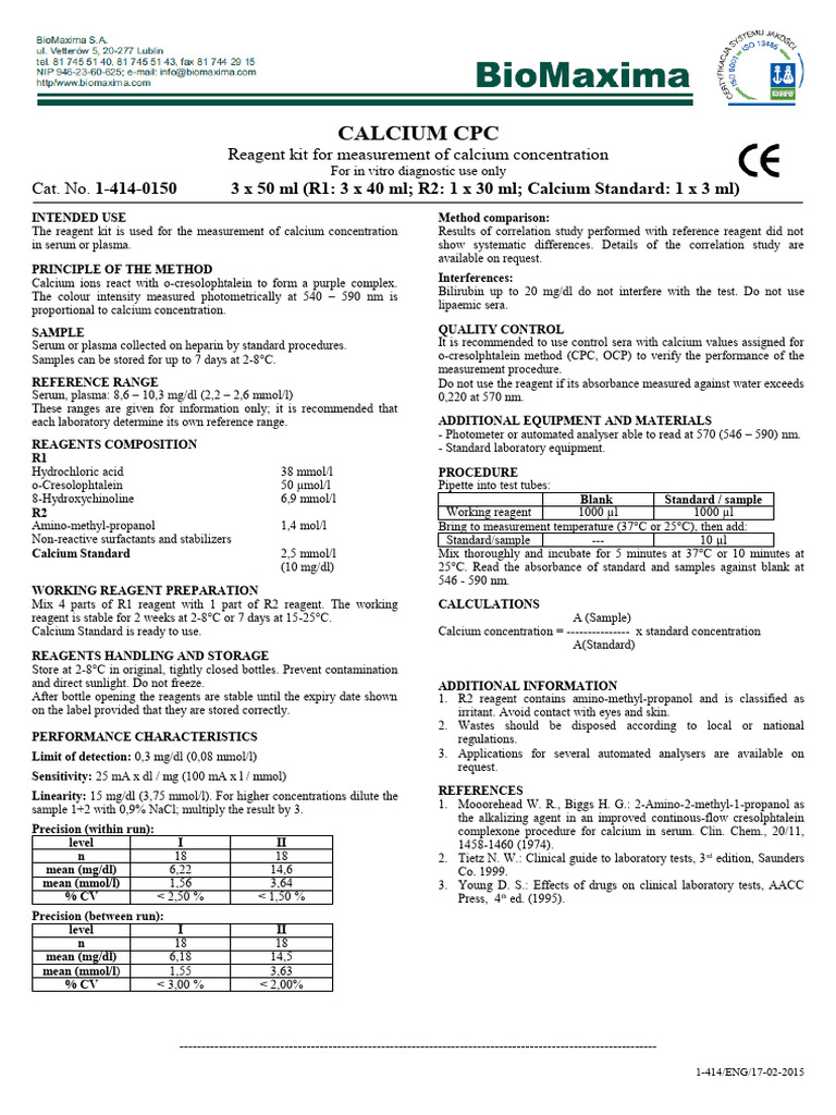 CALCIUM CPC+STD ANG 2015 02 17 | PDF