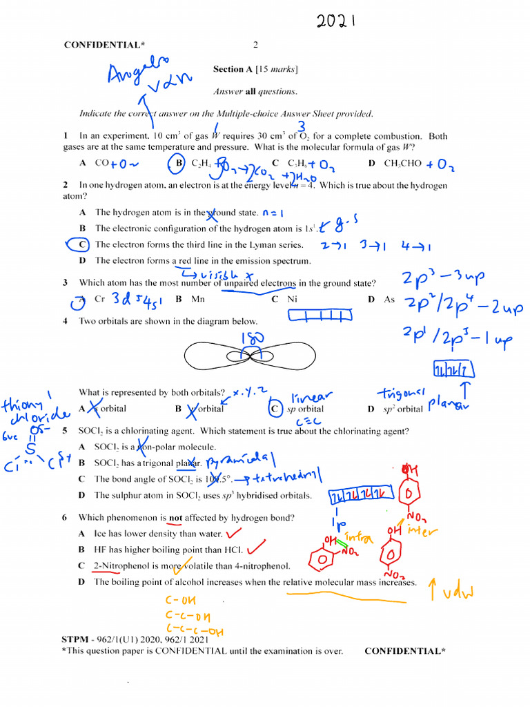 Chemistry Sem 1 Actual Question 2021 | PDF | Molecular Orbital ...