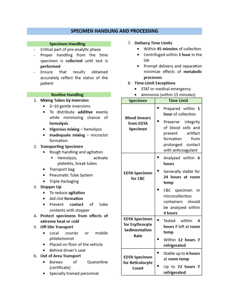 Specimen Handling and Processing | PDF | Blood Plasma | Coagulation