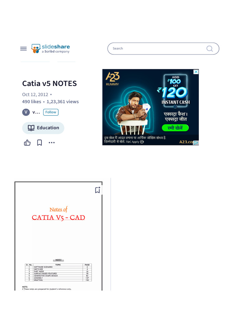 Catia V5 Comprehensive Notes Guide | PDF | Tangent | Cartesian ...