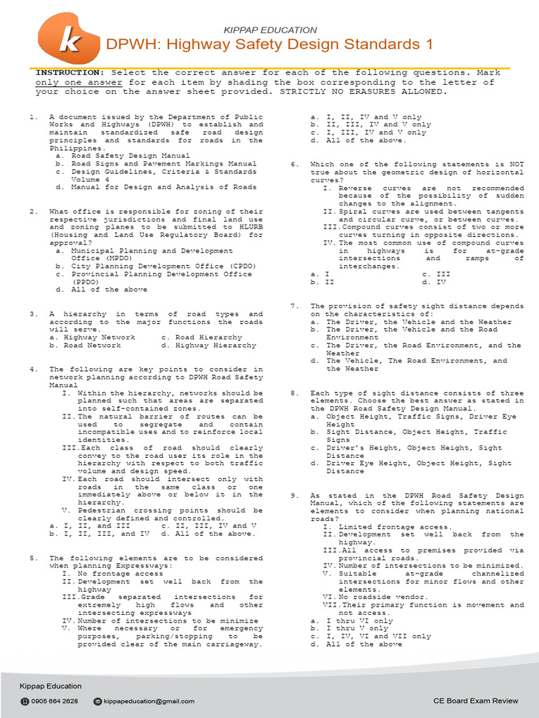 Kippap Handout - DPWH Highway Safety Design Standards 1 | PDF | Traffic ...