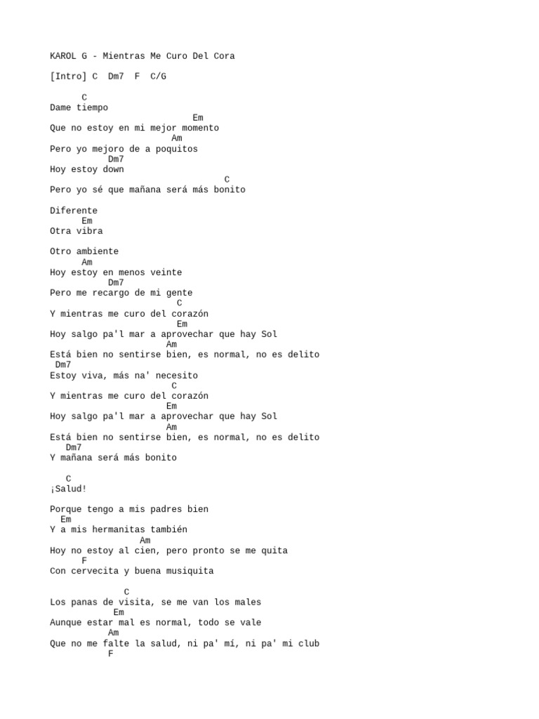 KAROL G - Mientras Me Curo Del Cora | PDF