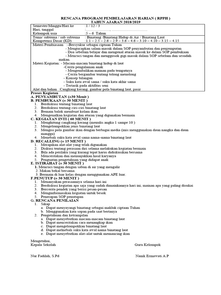 RPPH TK-A SMT1 Minggu - 12 - Binatang Hidup Di Air | PDF | Seni & Disiplin Bahasa | Kesehatan ...