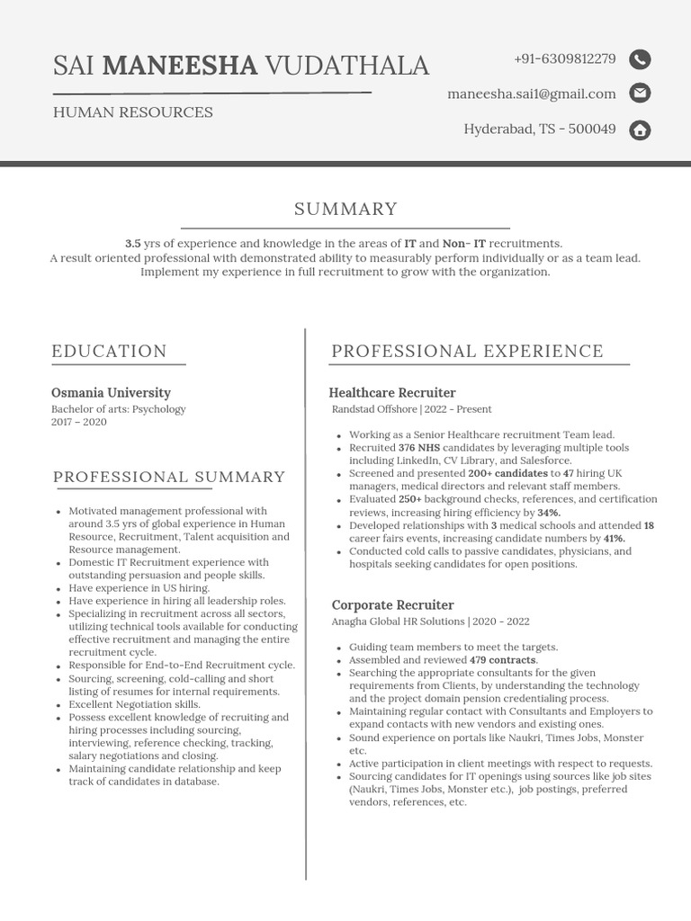 Maneesha CV | PDF | Recruitment | Business