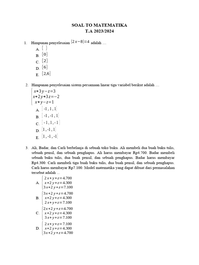 Soal To Matematika 2024 | PDF